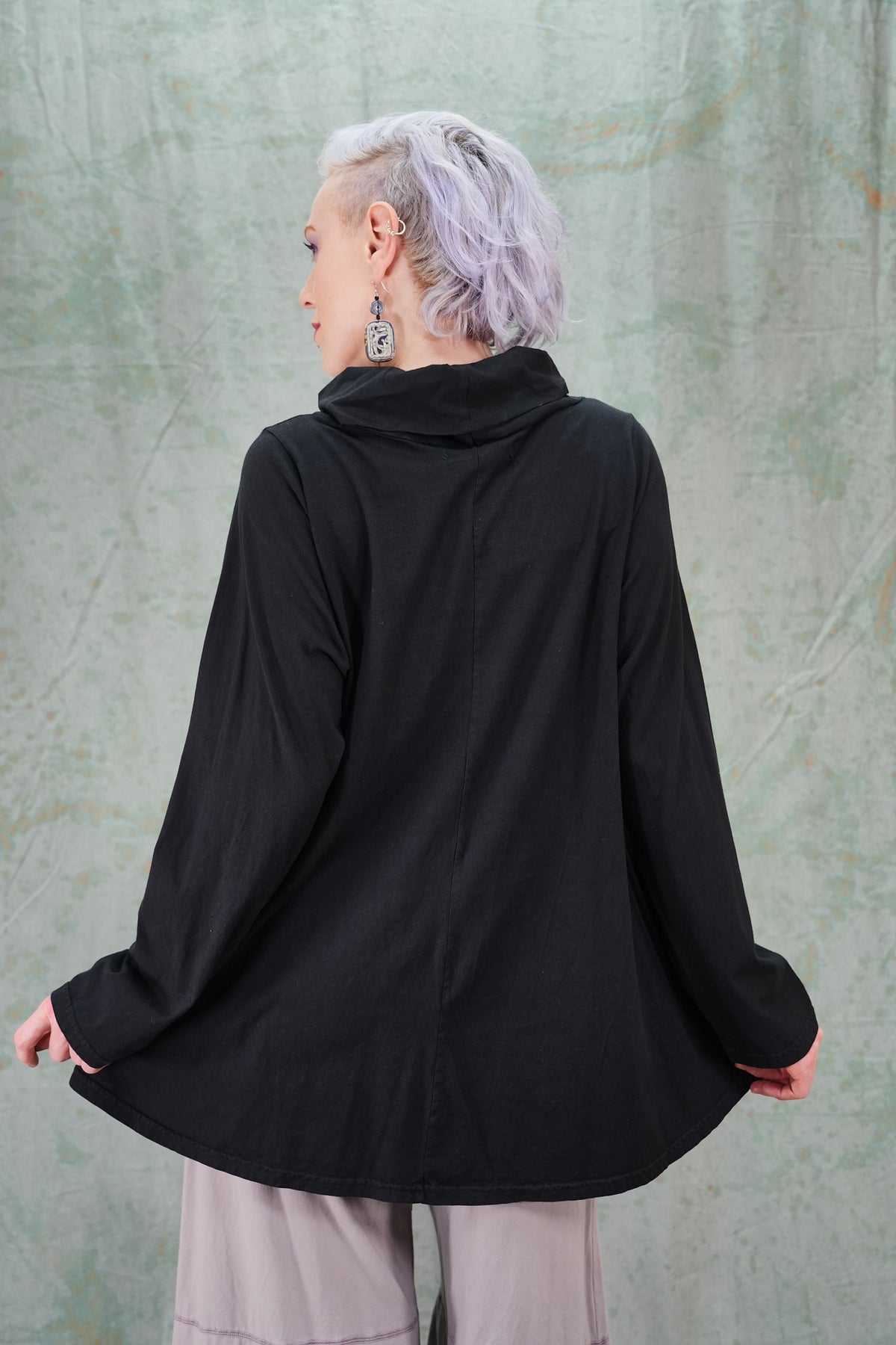 1246-X Cafe Cowl Tee Black Mona-P - Blue Fish Clothing