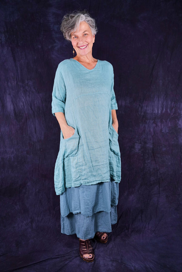 2257 Linen Zen Tunic Turquoise - Blue Fish Clothing