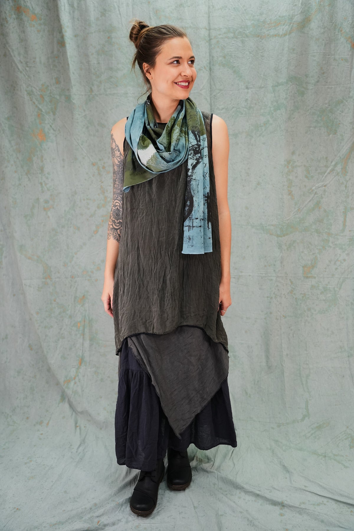 8162HD Artful Painted Wrap Scarf Teal Spray Equestrian Poem-P - Blue ...