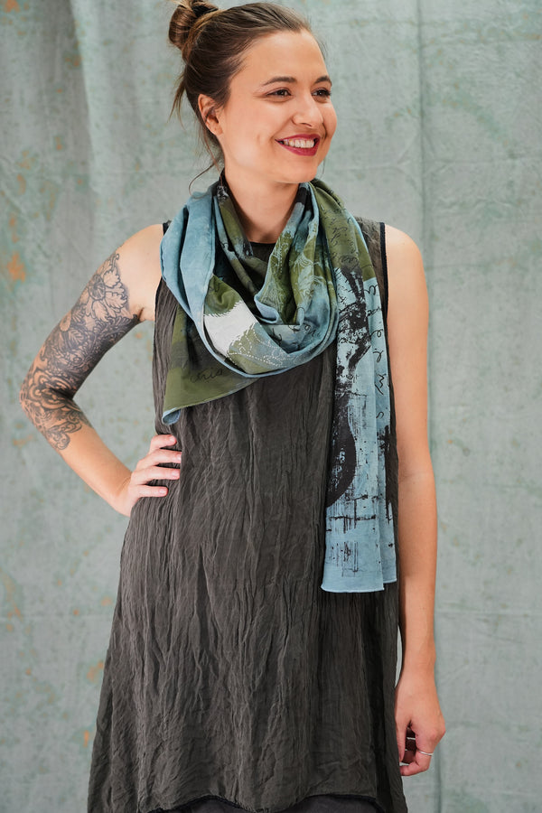 8162HD Artful Painted Wrap Scarf Teal Spray Equestrian Poem-P - Blue ...