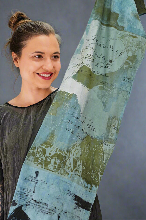8162HD Artful Painted Wrap Scarf Teal Spray Equestrian Poem-P - Blue ...