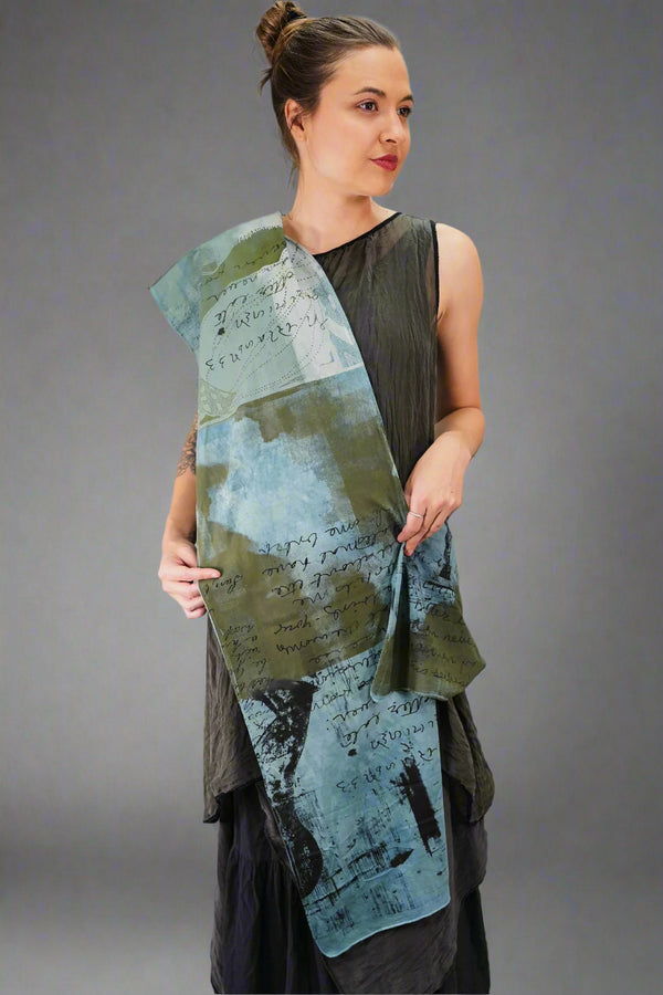 8162HD Artful Painted Wrap Scarf Teal Spray Equestrian Poem-P - Blue ...