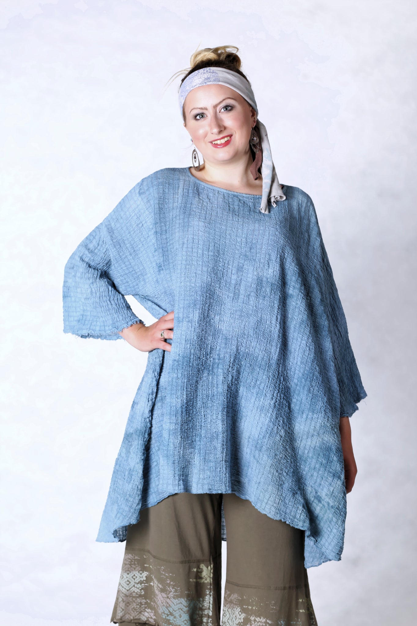 2282 Hand Dyed Ana Tunic-Clear Lake-O/S - Blue Fish Clothing
