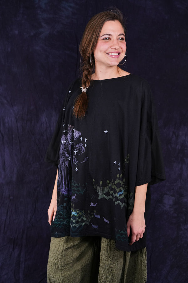 1236 Line Tee Francesca Black Moon Trees - Blue Fish Clothing